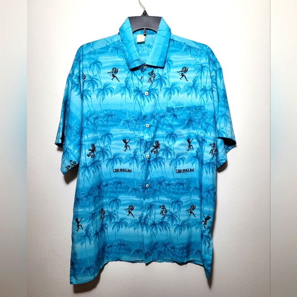 Shirts | Fun Bright Blue With Palm Trees And Dancers Caribbean Hawaiin ...